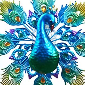 Foooqu Wind Spinner 15 inch Dia 64 inch Peacock Wind Outdoor Metal Garden Lawn Yard Patio Decoration Weather Vane for Garden