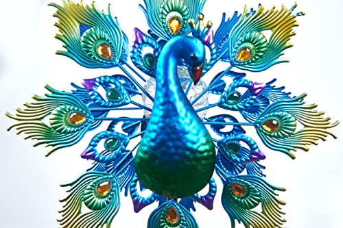 Foooqu Wind Spinner 15 inch Dia 64 inch Peacock Wind Outdoor Metal Garden Lawn Yard Patio Decoration Weather Vane for Garden