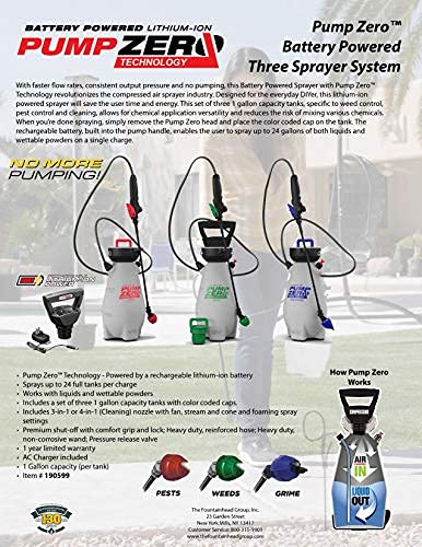 Pump Zero | 190599 | Garden Sprayer Pump | 3 Pack | Lawn & Garden | 24 Gallons Per Charge | Multi-Purpose Pressure Sprayer | 16-20 PSI