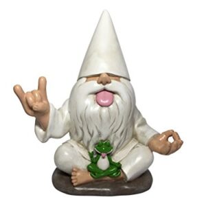 GlitZGlam Rocker Gnome George with Zen Frog - This Garden Gnome Combines Peace, Tranquility and Rock N Roll for Your Fairy Garden