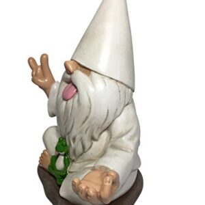 GlitZGlam Rocker Gnome George with Zen Frog - This Garden Gnome Combines Peace, Tranquility and Rock N Roll for Your Fairy Garden