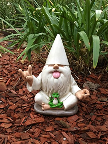 GlitZGlam Rocker Gnome George with Zen Frog - This Garden Gnome Combines Peace, Tranquility and Rock N Roll for Your Fairy Garden