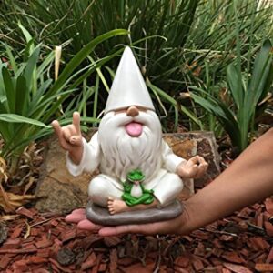 GlitZGlam Rocker Gnome George with Zen Frog - This Garden Gnome Combines Peace, Tranquility and Rock N Roll for Your Fairy Garden