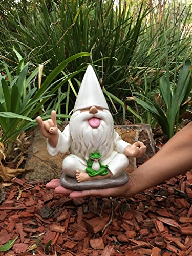 GlitZGlam Rocker Gnome George with Zen Frog - This Garden Gnome Combines Peace, Tranquility and Rock N Roll for Your Fairy Garden