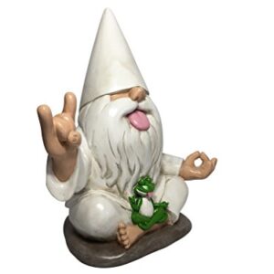 GlitZGlam Rocker Gnome George with Zen Frog - This Garden Gnome Combines Peace, Tranquility and Rock N Roll for Your Fairy Garden