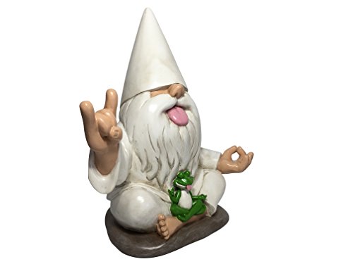 GlitZGlam Rocker Gnome George with Zen Frog - This Garden Gnome Combines Peace, Tranquility and Rock N Roll for Your Fairy Garden