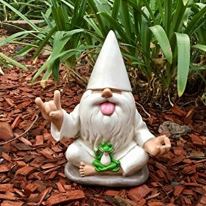 GlitZGlam Rocker Gnome George with Zen Frog - This Garden Gnome Combines Peace, Tranquility and Rock N Roll for Your Fairy Garden