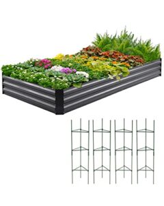 quictent galvanized raised garden bed 8x4x1 ft w/ 4 tomato cages metal planter box kit planting vegetables fruits herbs flowers bottomless backyard patio weed barrier included upgraded wing nuts