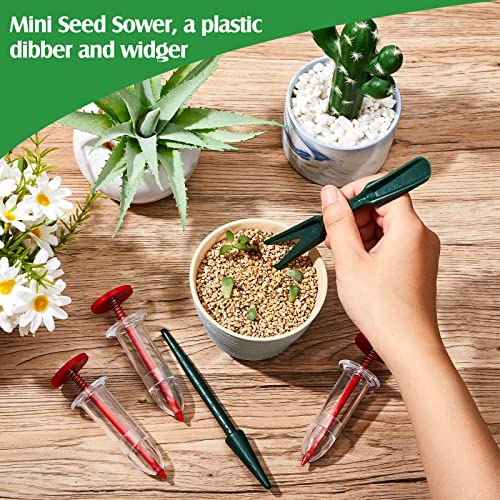 4 Pieces Mini Sowing Seed Dispenser Sower Small Seed Spreader with 2 Transplanting Tools Manual Handheld Seed Planter Mini Hand Spreader Garden Seed Planter for Carrot, Lettuce, Grass and Spinach Seed