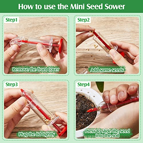 4 Pieces Mini Sowing Seed Dispenser Sower Small Seed Spreader with 2 Transplanting Tools Manual Handheld Seed Planter Mini Hand Spreader Garden Seed Planter for Carrot, Lettuce, Grass and Spinach Seed