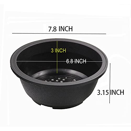 MUZHI 12 Pack Matte Finish Black Round Bonsai Bowl Planter Pot with Drainage, Plastic Garden Low Planter Pots 7.8"