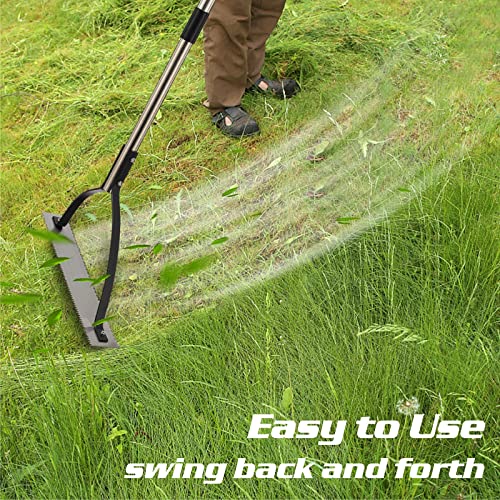 PoPoHoser Weed Grass Cutter, 66 Inch Grass Whip with Double Edged Serrated Blade - Steel Metal Manual Sod Cutter Hand Tool for Weeding Overgrown Weed in Garden Yard Lawn (2 Blades)