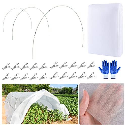 hannger Plant Covers Freeze Protection 8.2' × 12.5' with 3 Sets Garden Hoops 7ft Long - 17Pcs Fiberglass Hoop Frame Garden Covers Reusable for Raised Beds/Row Crop Cover/Frost Blanket/Plant Cover