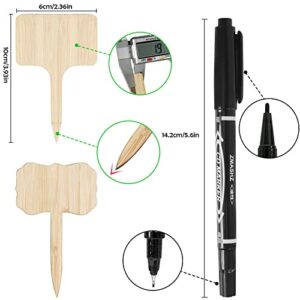 SKADADYL 50 Pcs Bamboo Plant Labels，Garden Plant Labels，Nursery Garden Labels with 1 Pcs Garden Pen (T-Style, 2.76*3.15inch)