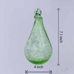 Artisan Crafts and Design 7” Glow in The Dark Hand-Blown Teardrop Glass Ornament Indoor and Outdoor Garden Decor