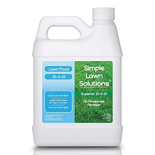 Superior Nitrogen & Potash 15-0-15 NPK- Lawn Food Quality Liquid Fertilizer - Concentrated - Any Grass Type- Simple Lawn Solutions Green, Growth - Lawn and Garden Rates - Phosphorus-Free (1 Quart)