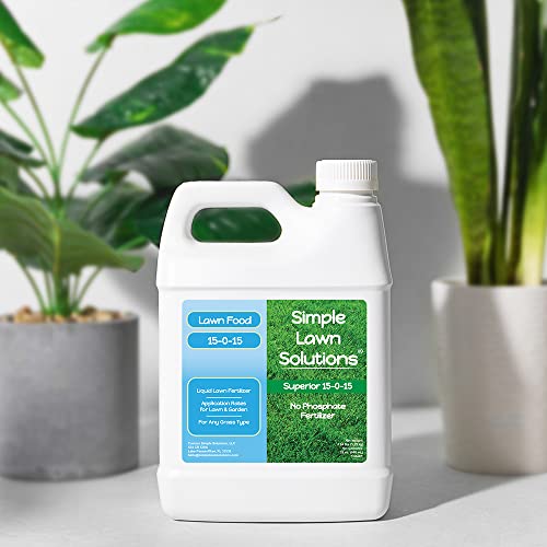 Superior Nitrogen & Potash 15-0-15 NPK- Lawn Food Quality Liquid Fertilizer - Concentrated - Any Grass Type- Simple Lawn Solutions Green, Growth - Lawn and Garden Rates - Phosphorus-Free (1 Quart)