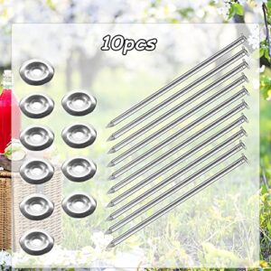 10 Sets Patio Rug Stakes 6 Inches Outdoor Rug Stakes Stainless Steel RV Mat Stakes Rug Spikes Patio Ground Stakes for Garden Camp Rug Outside Mat Carpet Tent