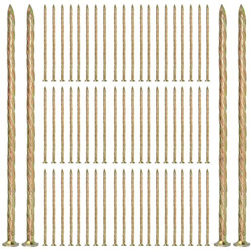 MOUYAT 100 PCS 6 Inch Metal Galvanized Spiral Spike, Landscape Garden Stakes Carpentry Nails Edging Anchors for Artificial Turf, Paver Edging, Construction, Weed Barrier, Tent, Gold