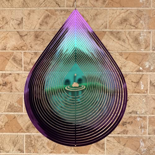 Kexsscai Wind Spinner Garden Indoor Outdoor Decor 3D Stainless Steel Metal Hanging Decorations, 3D Water Droplets Pattern Metal Wind Sculptures & Spinners Whirligig Gifts with 12inch(Green&Purple)