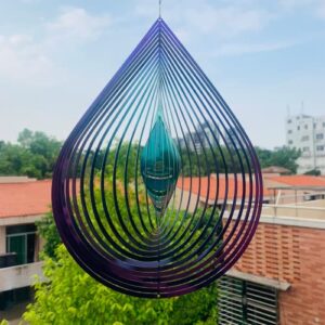 Kexsscai Wind Spinner Garden Indoor Outdoor Decor 3D Stainless Steel Metal Hanging Decorations, 3D Water Droplets Pattern Metal Wind Sculptures & Spinners Whirligig Gifts with 12inch(Green&Purple)