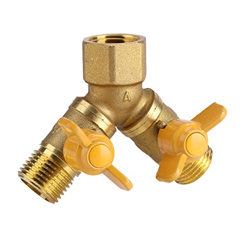 Yosoo 2 Way Brass Double Tap Adapter Garden Hose Connector Splitter G1/2 inch Outside Garden Irrigation Tap Adaptor and Hose Dual Faucet Connector