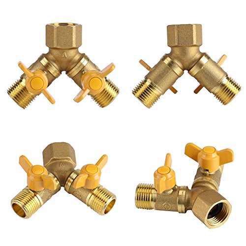 Yosoo 2 Way Brass Double Tap Adapter Garden Hose Connector Splitter G1/2 inch Outside Garden Irrigation Tap Adaptor and Hose Dual Faucet Connector