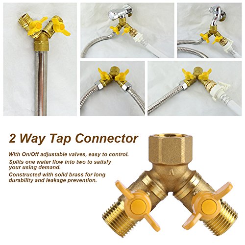 Yosoo 2 Way Brass Double Tap Adapter Garden Hose Connector Splitter G1/2 inch Outside Garden Irrigation Tap Adaptor and Hose Dual Faucet Connector