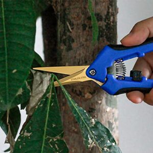 HOMEANING 1PC Pruning Shears with Curved Trimming Scissors, Blades Gardening Hand Pruning Snips Titanium Coated Precision Bonsai Pruning Shears, Convenient and Efficient Flower Cutters (Blue)