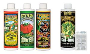 fox farm plant fertilizer soil bundle: big bloom, grow big, tiger bloom, cal-mag (pack of 4-16 oz bottles) + twin canaries chart