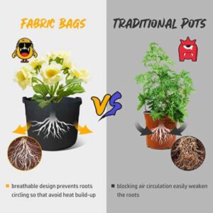 Zegos Grow Bags 15 Gallon 10 Packs Fabric Plant Pots with Heavy Duty Thickened Nonwoven Fabric and Handles for Indoor&Outdoor Garden Plants, Vegetable, Flowers, Potato (1 Pack Pruning Snips Included)