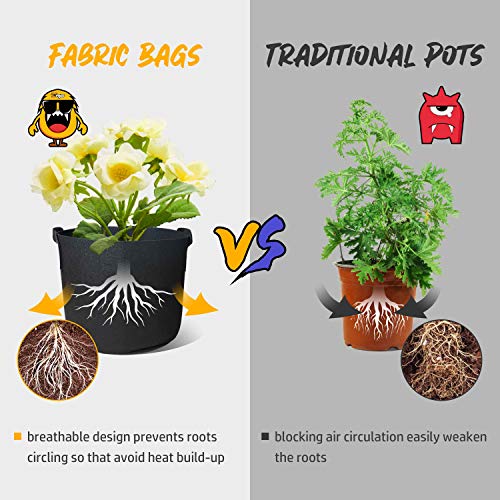 Zegos Grow Bags 15 Gallon 10 Packs Fabric Plant Pots with Heavy Duty Thickened Nonwoven Fabric and Handles for Indoor&Outdoor Garden Plants, Vegetable, Flowers, Potato (1 Pack Pruning Snips Included)