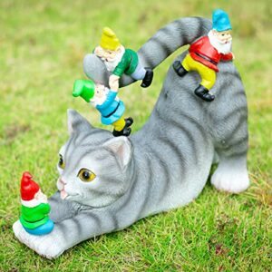 ovewios garden gnome statue outdoor decor – cat garden gnome statues yard art for home indoor outdoor patio lawn cat gifts