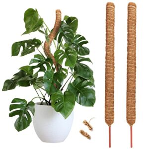 adebola 2 pcs 26 inches tall moss poles, bendable plant poles for climbing plants with two garden jute rope for monstera, sphagnum, pothos and other indoor plants