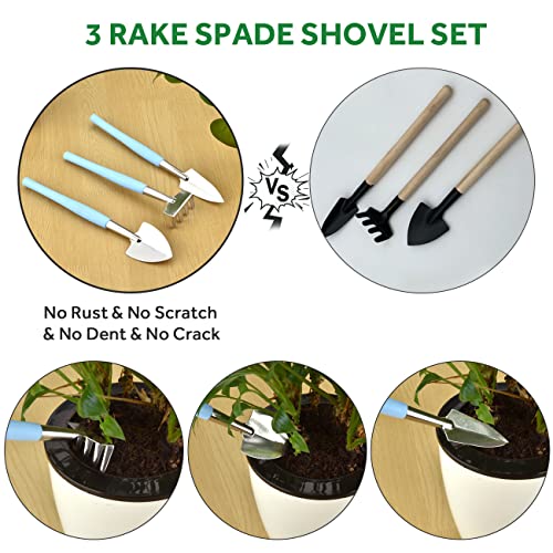 excvalues 23 Pcs Succulent Tools, Mini Garden Tools0001 Set, Miniature Succulent Hand Tools with Plant Potting Tarp Mat, Transplanting Tool Kit for Indoor Outdoor Mini Fairy Garden Plant Care (Blue)