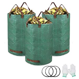 groworld 3-pack 32 gallon garden waste bag leaf bags reusable heavy duty waste bags perfect for garden, lawn, leaf/leaves, yard debris storage and garden accessories