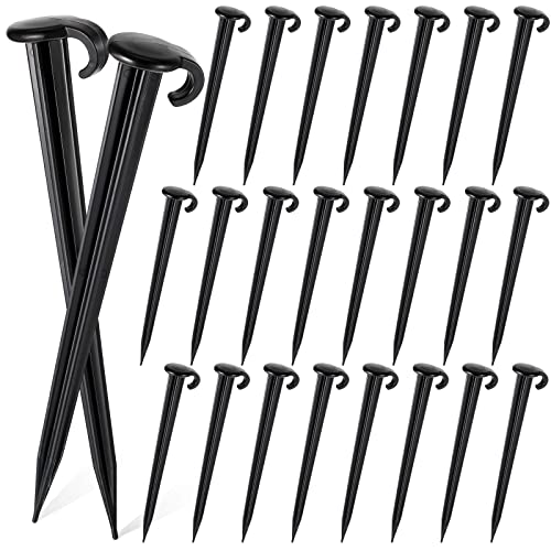 Vicenpal 7 Inch Plastic Yard Stakes Inflatables Heavy Duty for Tent Ground Garden Replacement Outdoor Fence Lawn Pegs Landscape Staples Christmas Decorations (Black, 24 Pcs)