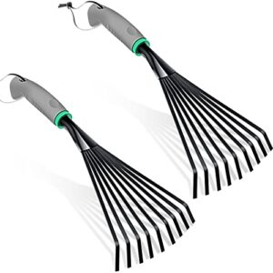 2 pcs gardening hand rake stainless steel hand tiller small garden rake for gardening short handle rake with handle garden tools for gardening cultivating loosening soil spreading mulch