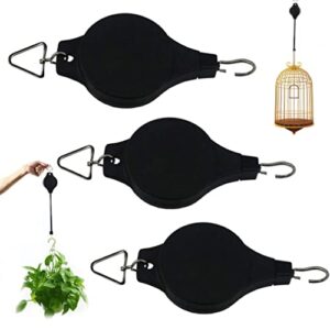 ni hong electron plant pulley adjustable hanging planters flower basket hook，retractable planters flower basket hook，retractable hook , for garden baskets pots birds feeder hook（black x3）