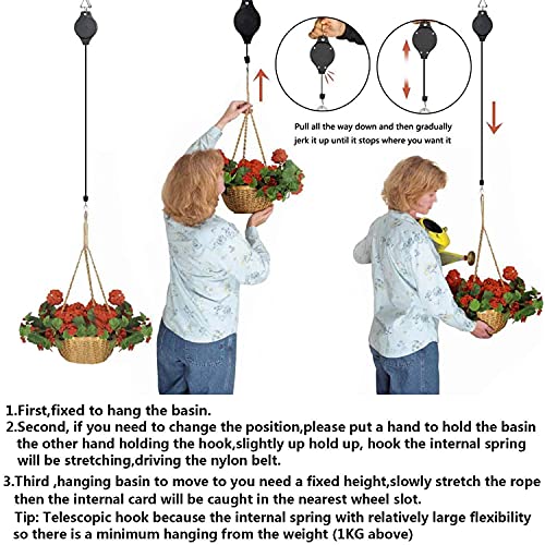 Ni Hong electron Plant Pulley Adjustable Hanging planters Flower Basket Hook，Retractable Planters Flower Basket Hook，Retractable Hook , for Garden Baskets pots Birds Feeder Hook（Black x3）