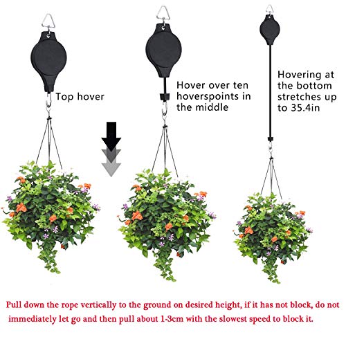 Ni Hong electron Plant Pulley Adjustable Hanging planters Flower Basket Hook，Retractable Planters Flower Basket Hook，Retractable Hook , for Garden Baskets pots Birds Feeder Hook（Black x3）