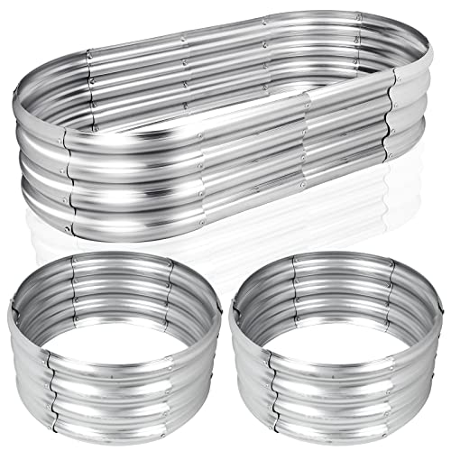 3 Pcs Galvanized Raised Garden Bed Kit 4 x 2 x 1 ft Large Planter Raised Bed Outdoor Planter Box Round Oval Metal Planter Box Arbitrary Assembly Raised Garden Bed for Vegetables Flowers Herbs Fruits