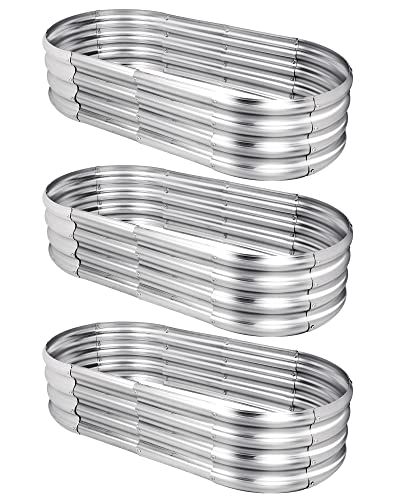 3 Pcs Galvanized Raised Garden Bed Kit 4 x 2 x 1 ft Large Planter Raised Bed Outdoor Planter Box Round Oval Metal Planter Box Arbitrary Assembly Raised Garden Bed for Vegetables Flowers Herbs Fruits