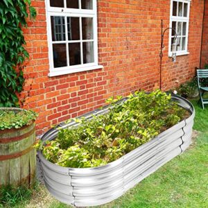 3 Pcs Galvanized Raised Garden Bed Kit 4 x 2 x 1 ft Large Planter Raised Bed Outdoor Planter Box Round Oval Metal Planter Box Arbitrary Assembly Raised Garden Bed for Vegetables Flowers Herbs Fruits