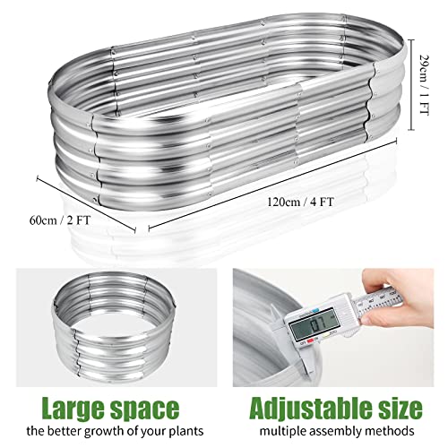 3 Pcs Galvanized Raised Garden Bed Kit 4 x 2 x 1 ft Large Planter Raised Bed Outdoor Planter Box Round Oval Metal Planter Box Arbitrary Assembly Raised Garden Bed for Vegetables Flowers Herbs Fruits