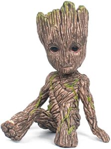 pvc statue groot in for kids home decor miniature fairy garden sitting groot figurine, brown