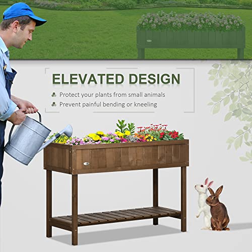 Outsunny Wooden Raised Garden Bed with 8 Slots, Elevated Planter Box Stand with Open Shelf for Limited Garden Space to Grow Herbs, Vegetables, and Flowers, Dark Brown