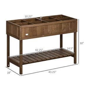 Outsunny Wooden Raised Garden Bed with 8 Slots, Elevated Planter Box Stand with Open Shelf for Limited Garden Space to Grow Herbs, Vegetables, and Flowers, Dark Brown