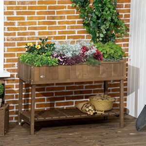 Outsunny Wooden Raised Garden Bed with 8 Slots, Elevated Planter Box Stand with Open Shelf for Limited Garden Space to Grow Herbs, Vegetables, and Flowers, Dark Brown