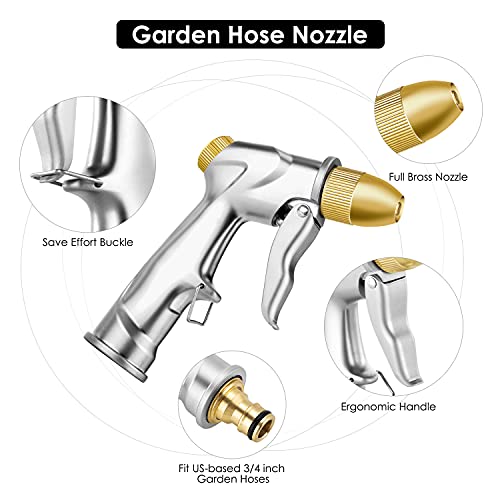 Doset Upgrade Garden Hose Nozzle, 100% Heavy Duty Metal Handheld Water Nozzle High Pressure Pistol Grip Sprayer in 4 Spraying Modes for Hand Watering Plants and Lawn, Car Washing, Patio and Pet